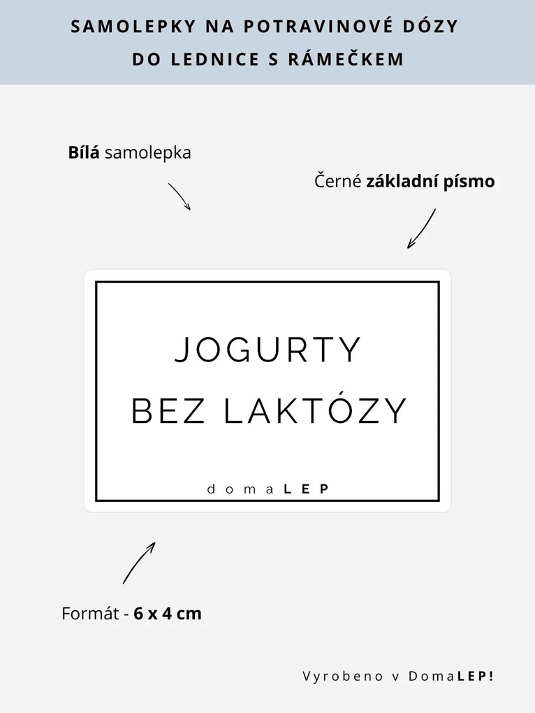 JOGURTY BEZ LAKTÓZY - Samolepka s rámečkem na dózy do lednice, 6 x 4 cm