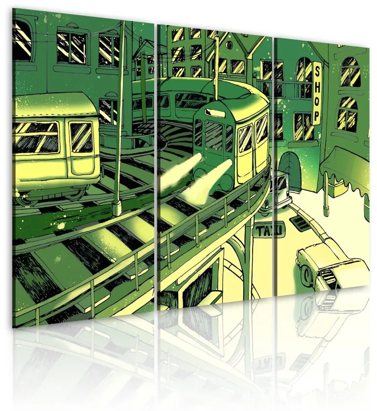 Obraz na plátně Bimago - train station, Manhattan (green) 60x40 cm