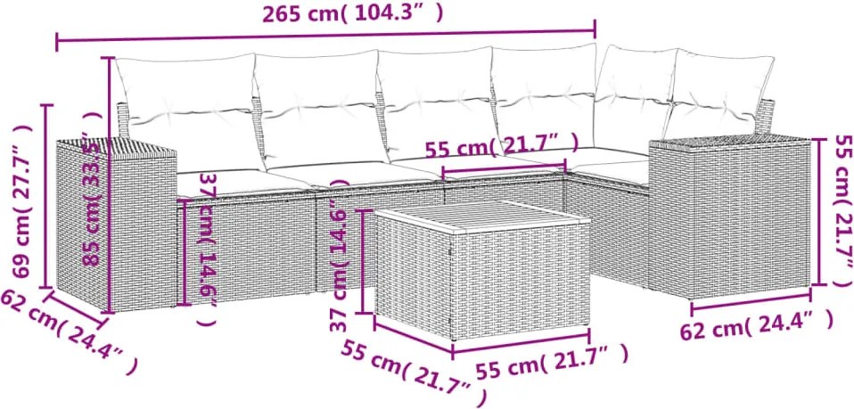 6dílná zahradní sedací souprava s poduškami béžová polyratan 3225436