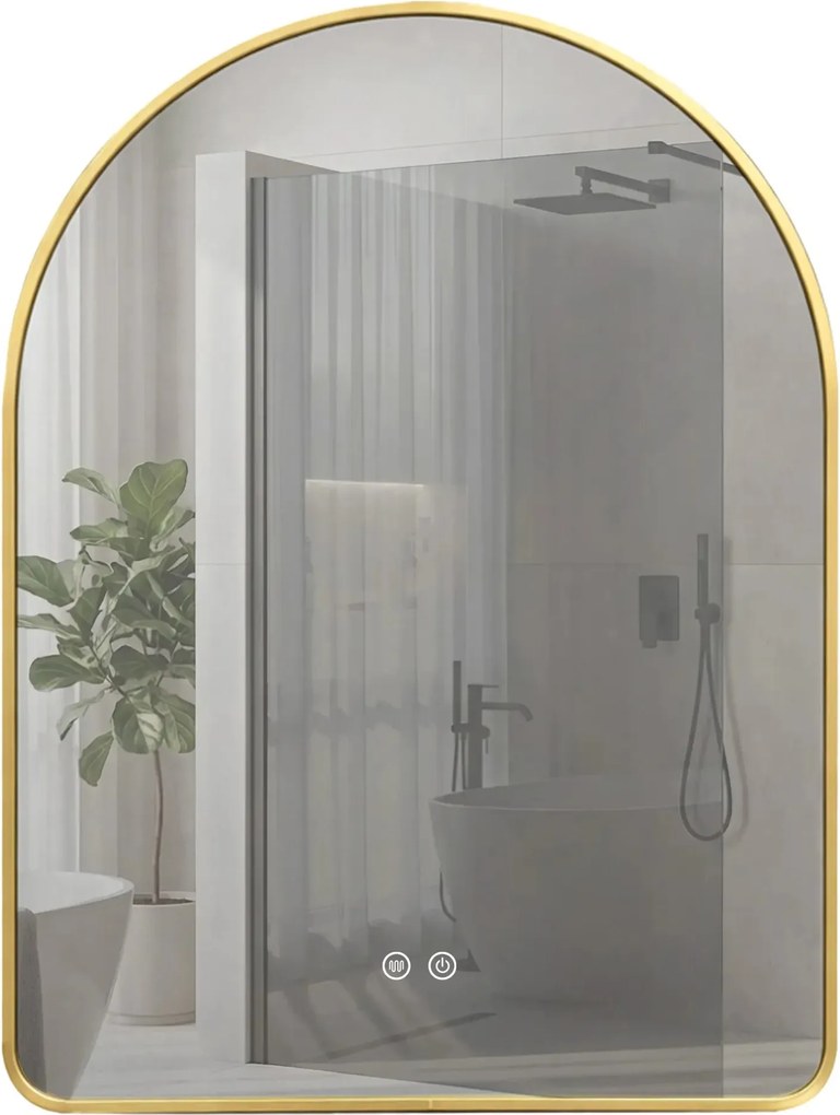 Rea Zrcadlo 80x60 cm s vyhříváním a regulovatelným LED osvětlením HOM-01518 kartáčovaná zlatá
