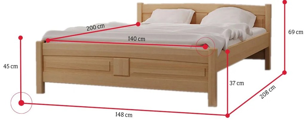 Vyvýšená postel Joana + pěnová matrace COMFORT 14 cm + rošt ZDARMA, 140 x 200 cm, olše-lak