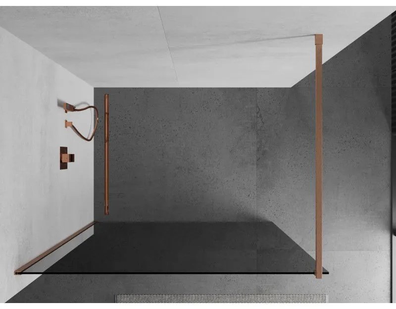 Mexen Kioto, sprchová zástěna Walk-In 110 x 200 cm, 8mm šedé sklo, měděný matný profil, 800-110-101-65-40