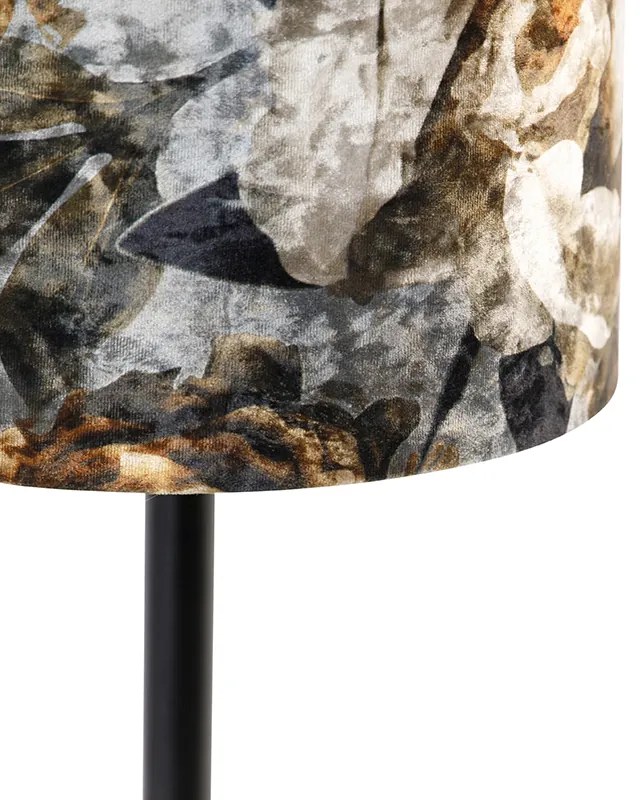 Moderní stolní lampa černá se stínidlem květiny 25 cm - Simplo