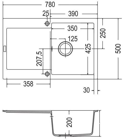Franke Maris MRG 611 Granitový dřez s odkapem oboustranné provedení, 78x50cm, onyx, 114.0284.833