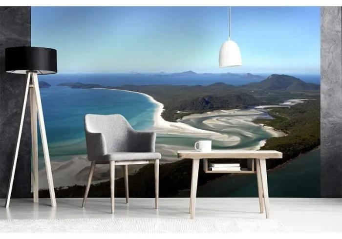 DIMEX | Samolepicí vliesová fototapeta na zeď Pohled na pláž z výšky MA-5-0202 | 375 x 250 cm | zelená, modrá, bílá