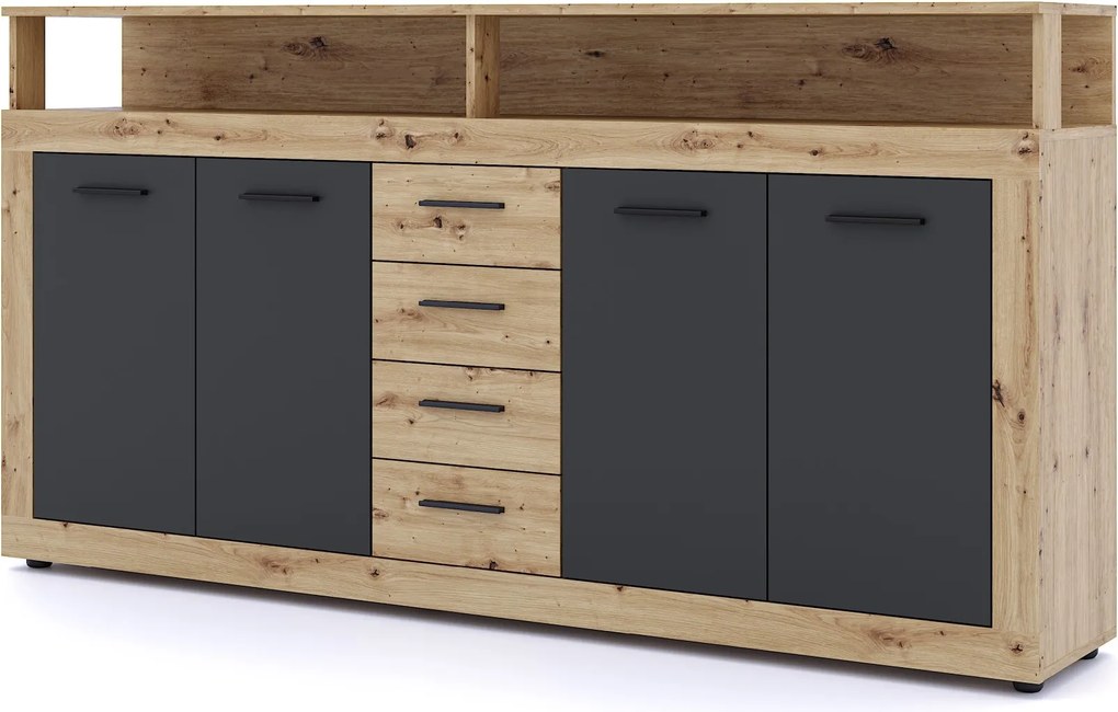 Komoda Luna 190 cm dub Artisan/černá