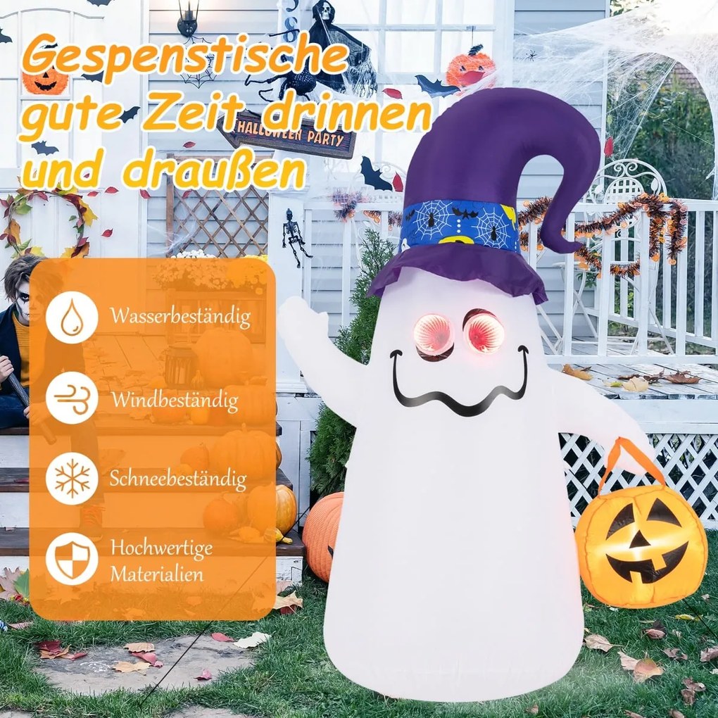 Costway 180 CM LED nafukovací halloweenský duch s dýní Venkovní hrozná dekorace