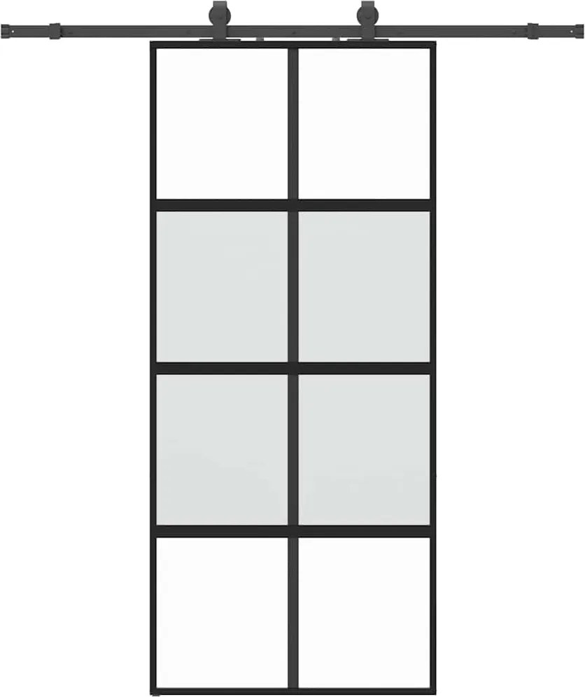 Posuvné dveře se sadou kování černé 90x205 cm Tvrzené sklo 3375833