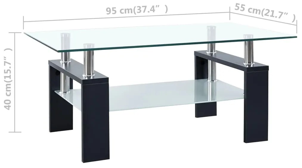 Konferenční stolek černý a průhledný 95x55x40 cm tvrzené sklo