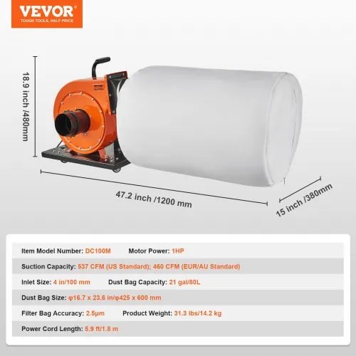 Sběrač prachu, průtok vzduchu 0,75 kW 13026 l/min, odvalovací s 79,5 l