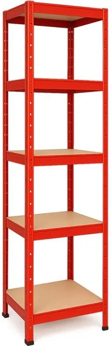 Regál 180x40x40 cm lakovaný 5-policový, nosnost 875 kg - červený - 2ks