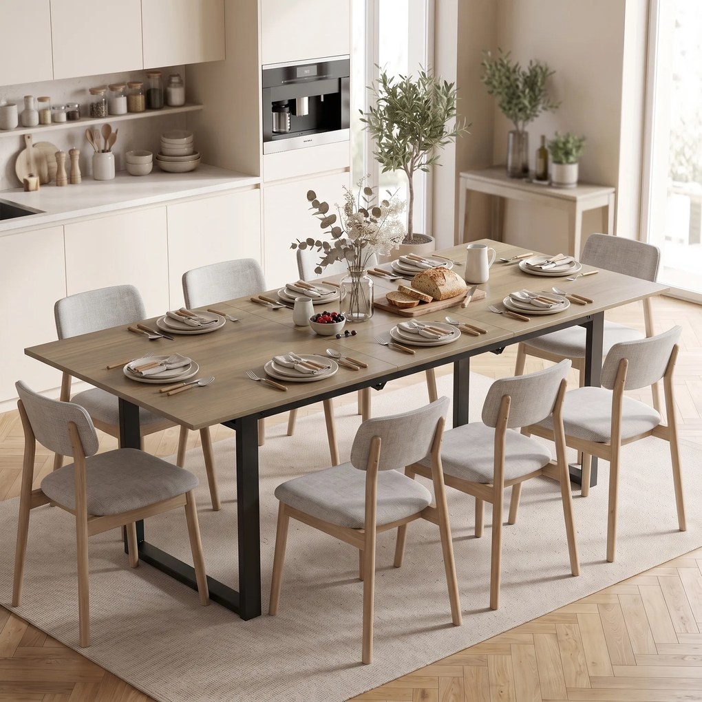 HOMCOM Rozkládací jídelní stůl 140-180 cm pro 6-8 osob, obdélníkový v industriálním designu s ocelovým rámem, hnědý