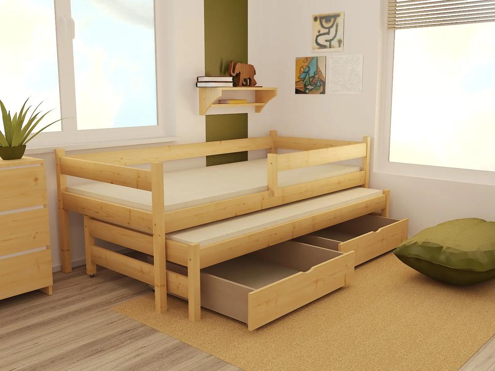 MAXMAX Dětská postel s výsuvnou přistýlkou z MASIVU 200x90cm SE ŠUPLÍKY - DPV017