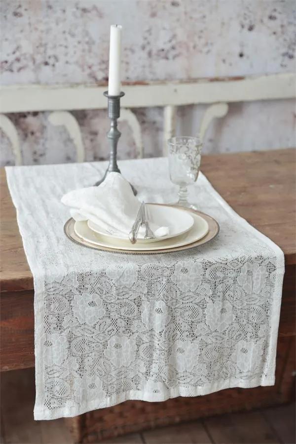 Jeanne d'Arc Living Krajkový běhoun na stůl Cream 42x128, krémová barva, textil