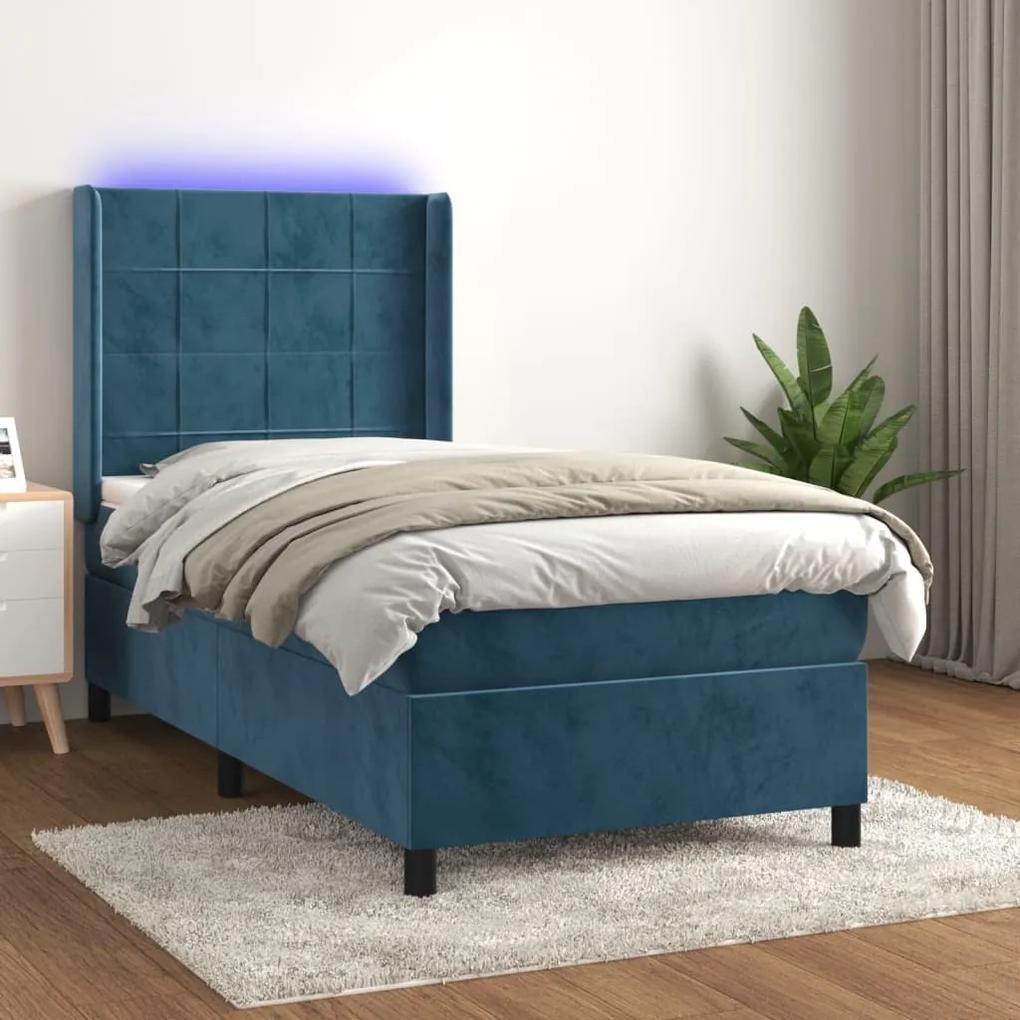 Box spring postel s matrací a LED tmavě modrá 90x190 cm samet,  3139539