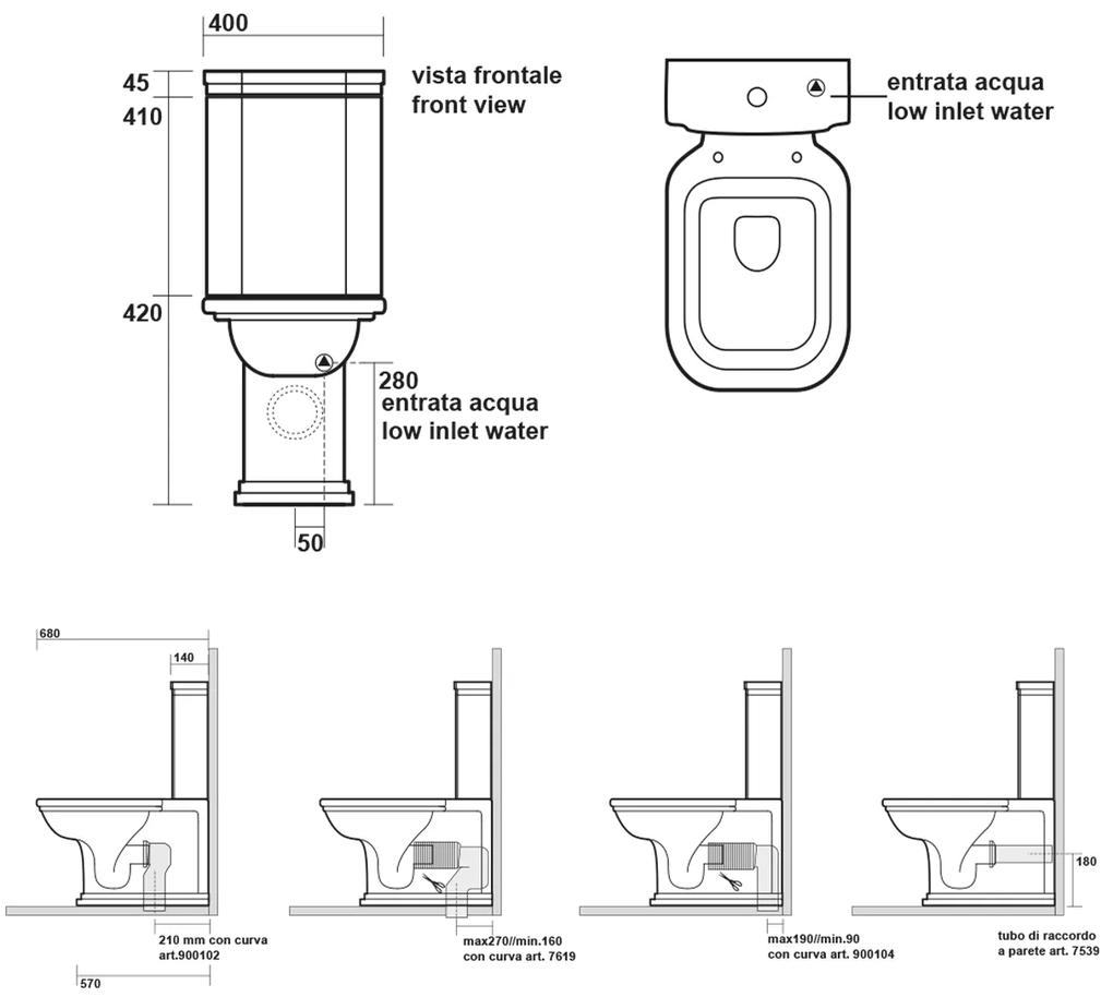 Kerasan WALDORF WC kombi, spodní/zadní odpad, bílá-chrom - WCSET04-WALDORF