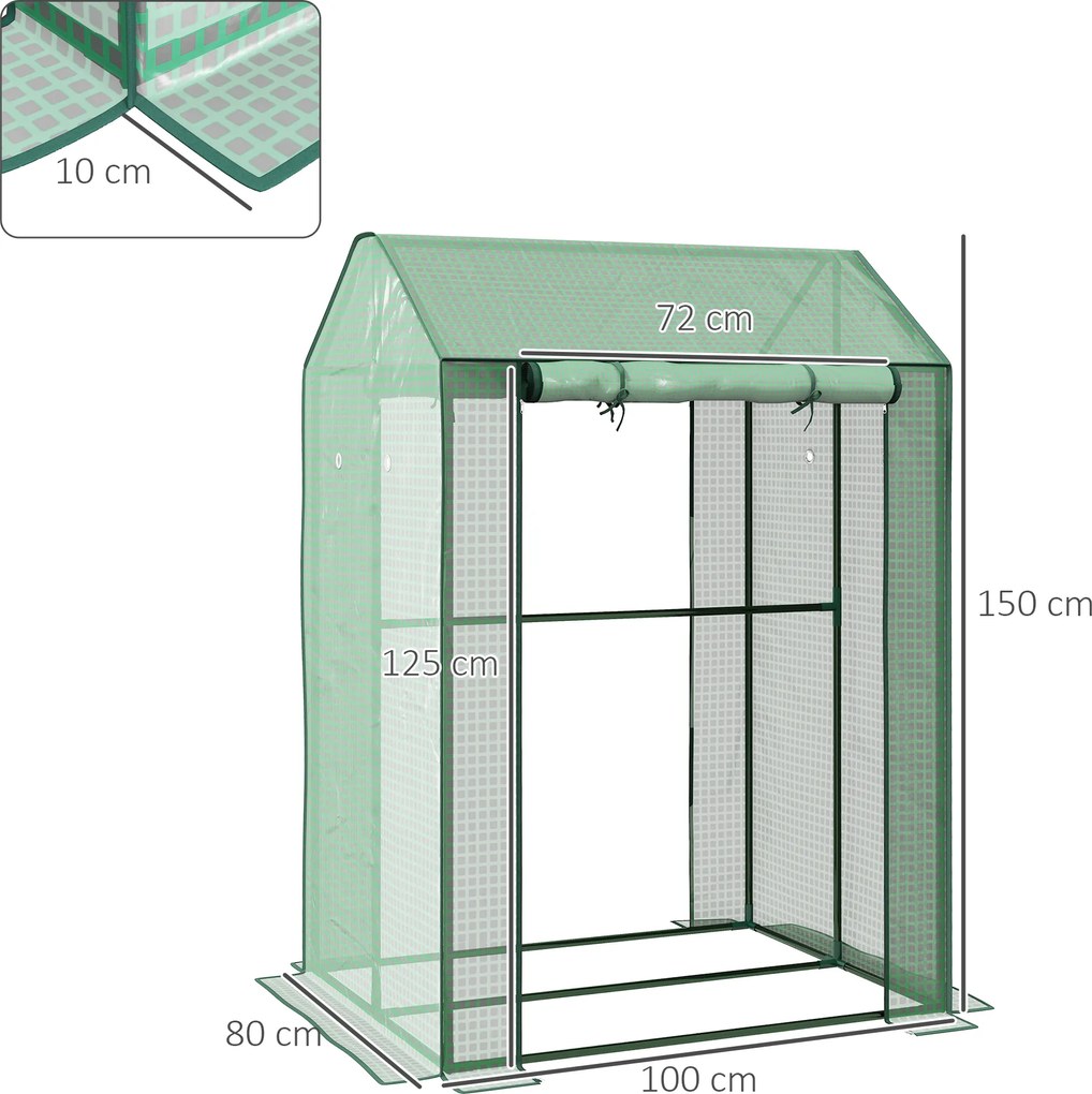 Skleník Skleníkový chladicí rám, odolný proti povětrnostním vlivům, rolovací dveře, 100 cm x 80 cm x 150 cm, zelený