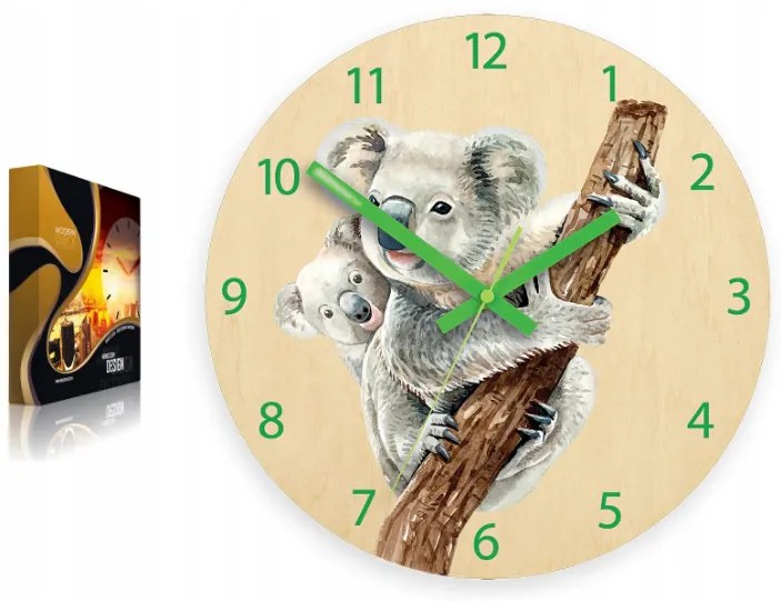 M.Clock Dětské nástěnné hodiny koala 30x30cm hnědé