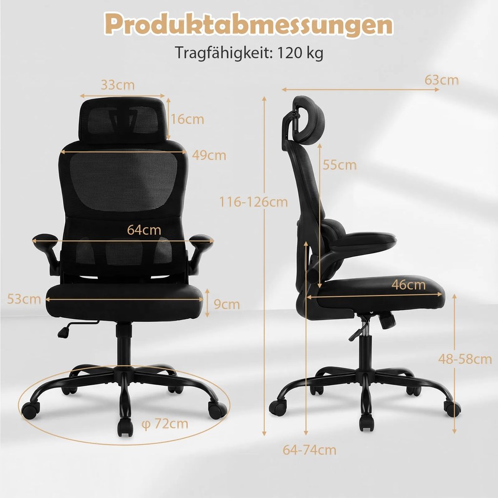 Costway Ergonomická kancelářská židle Stolní židle s bederní opěrkou