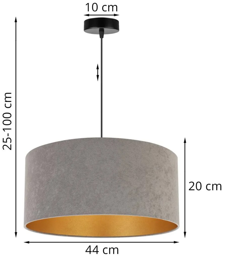 Závěsné svítidlo Mediolan, 1x šedé/zlaté textilní stínítko, (fi 44cm)