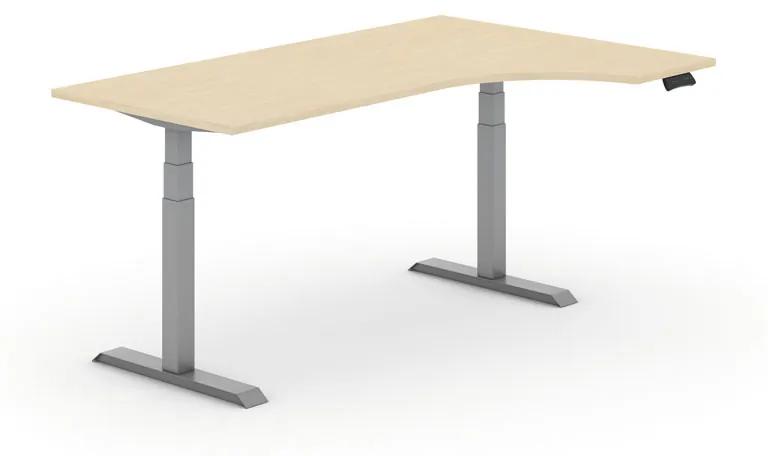 Výškově nastavitelný stůl PRIMO ADAPT, elektrický, 1800x1200X625-1275 mm, ergonomický pravý, bříza, šedá podnož
