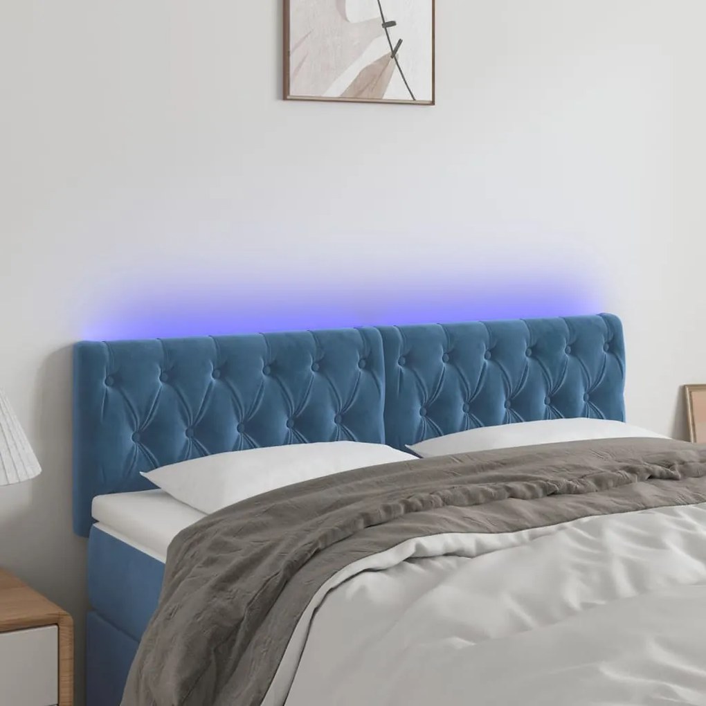 Čelo postele s LED tmavě modré 160 x 7 x 78/88 cm samet 3122006