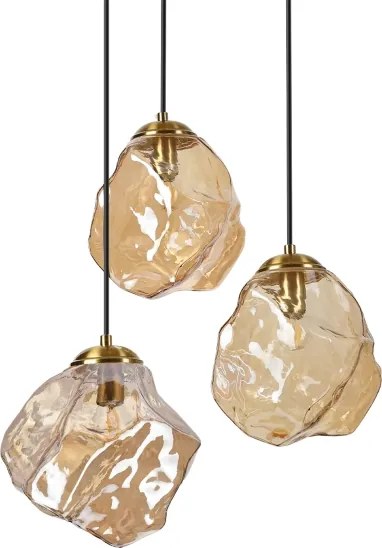 Lustr na lanku CRISTAL 3xE14/15W/230V mosaz/kouřová béžová
