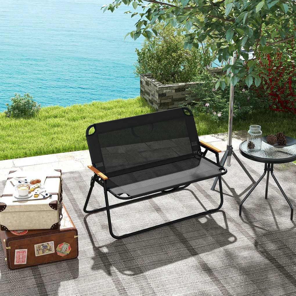 Outsunny Skládací zahradní lavice pro 2 osoby do 220 kg pro kempování Terasa Síťovina černá 108x65x73cm | Aosom.de