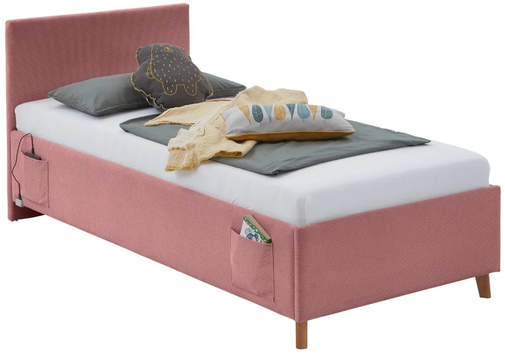OnaDnes -20% Růžová manšestrová postel Meise Möbel Cool 90 x 200 cm s úložným prostorem