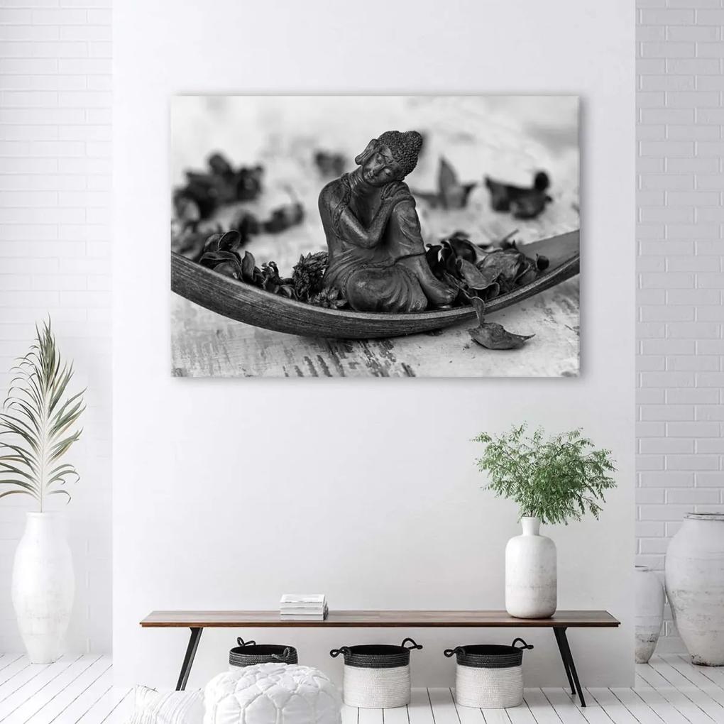 Obraz na plátně Buddha Zen Spa černá a bílá - 120x80 cm