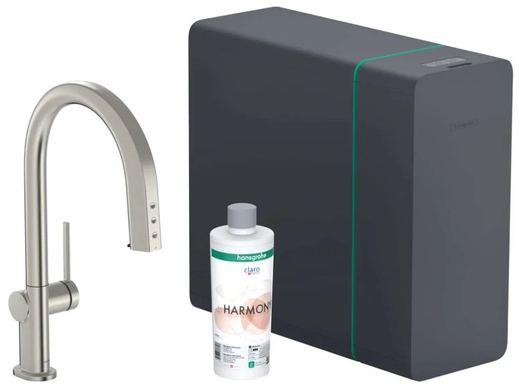Hansgrohe Aqittura M91 - Dřezová baterie s výsuvnou koncovkou, SodaSystem, sBox, vzhled nerezu 76836800