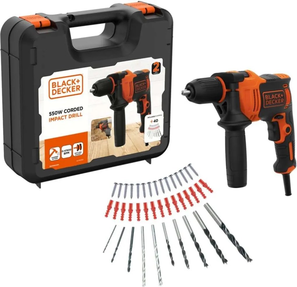 BLACK+DECKER - Příklepová vrtačka 550 W, s příslušenstvím BEH550A40K-QS