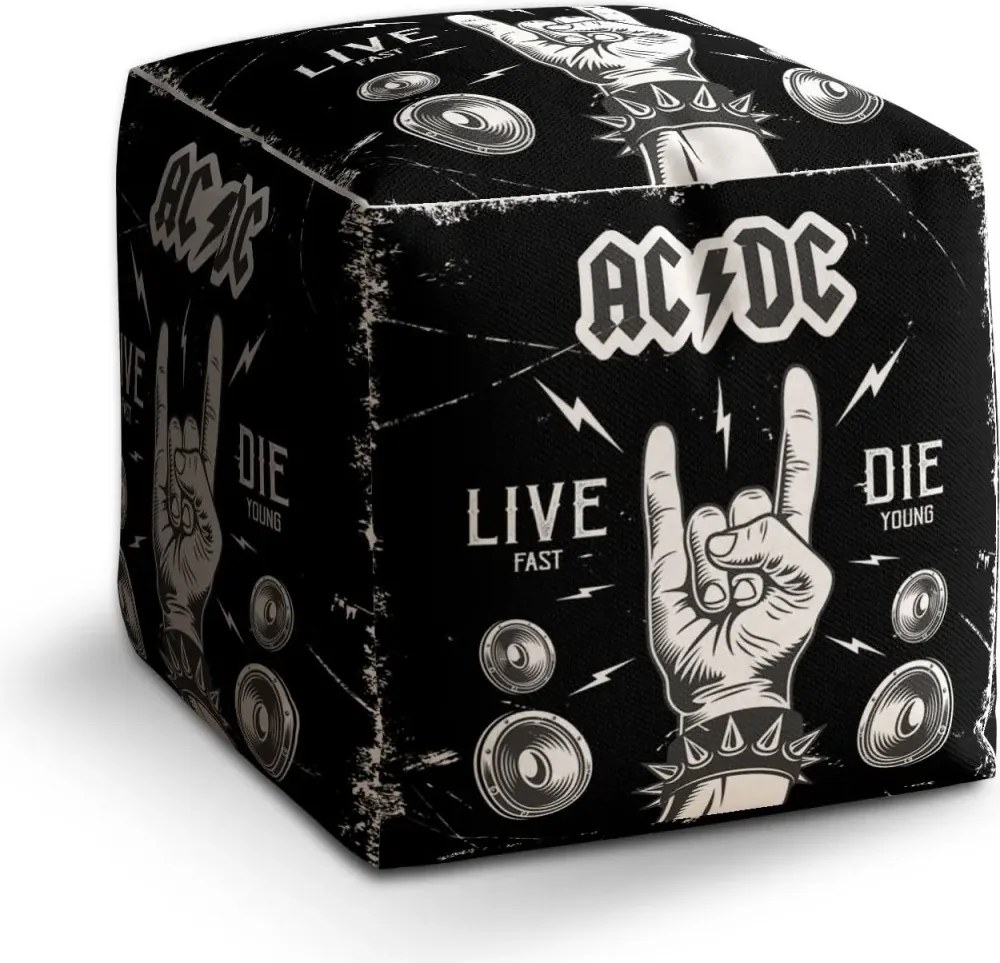 Sablio Taburet Cube ACDC Live fast, die young - 50x50x50 cm