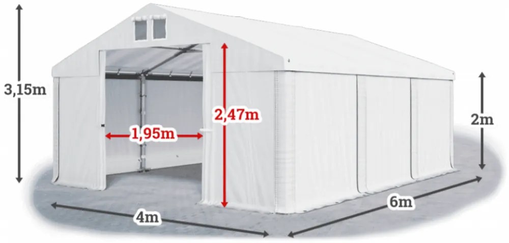 Garážový stan 4x6x2m střecha PVC 560g/m2 boky PVC 500g/m2 konstrukce ZIMA Bílá Šedá Zelené
