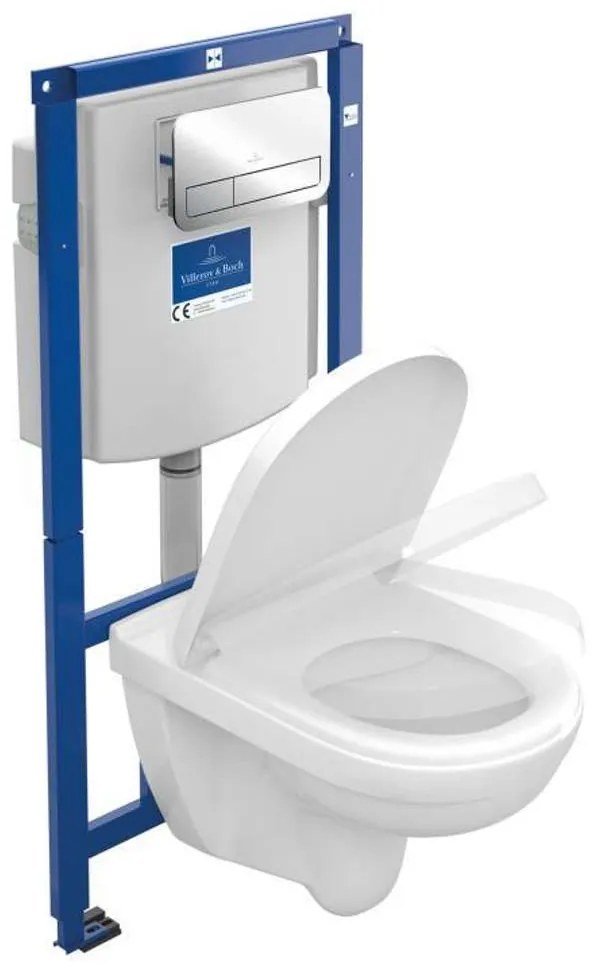 Villeroy & Boch O.novo - Set předstěnové instalace ViConnect, klozetu a sedátka, DirectFlush, SoftClosing, a tlačítka E200, lesklý chrom 5660D201