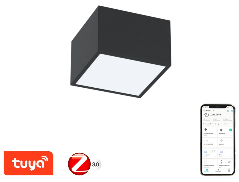 Immax NEO CANTO Smart stropní svítidlo 15x15cm 12W černé Zigbee 3.0