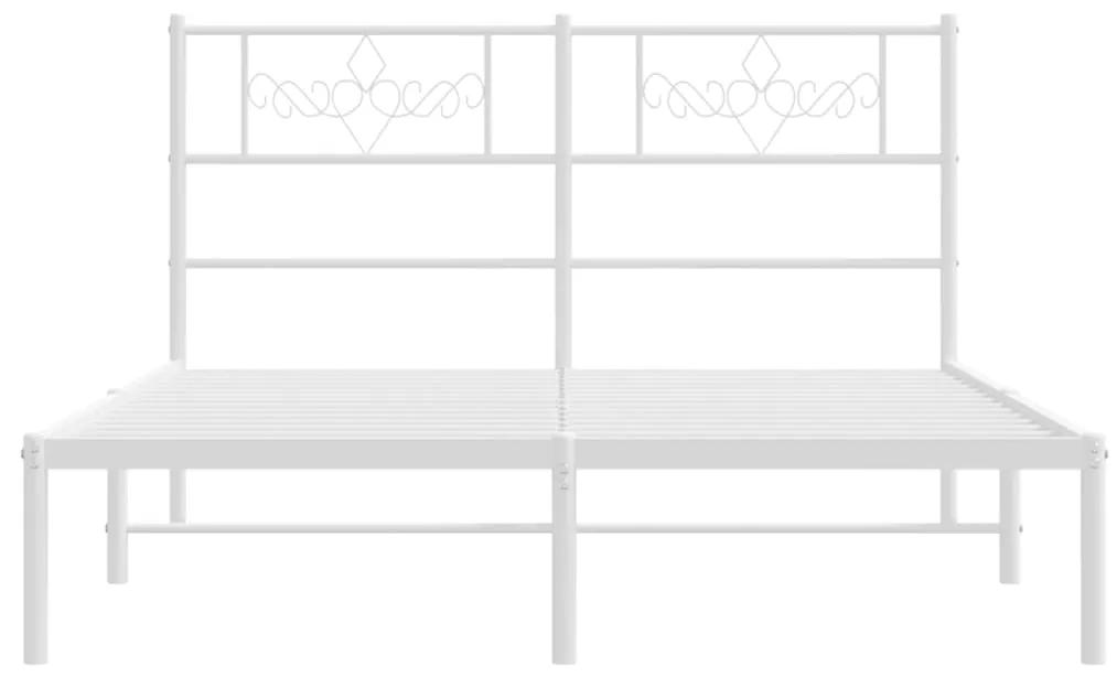 Kovový rám postele s čelem bílý 135 x 190 cm - Default Title