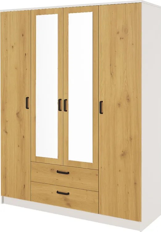 Skříň se zrcadlem 4d2s bílá / dub artisan Kami