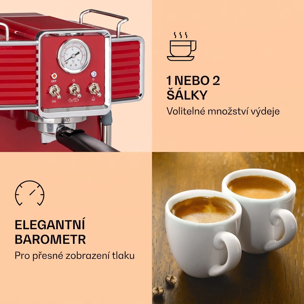 Klarstein Gusto Classico, espresso kávovar, 1350 W, 20 bar, 1,5 l