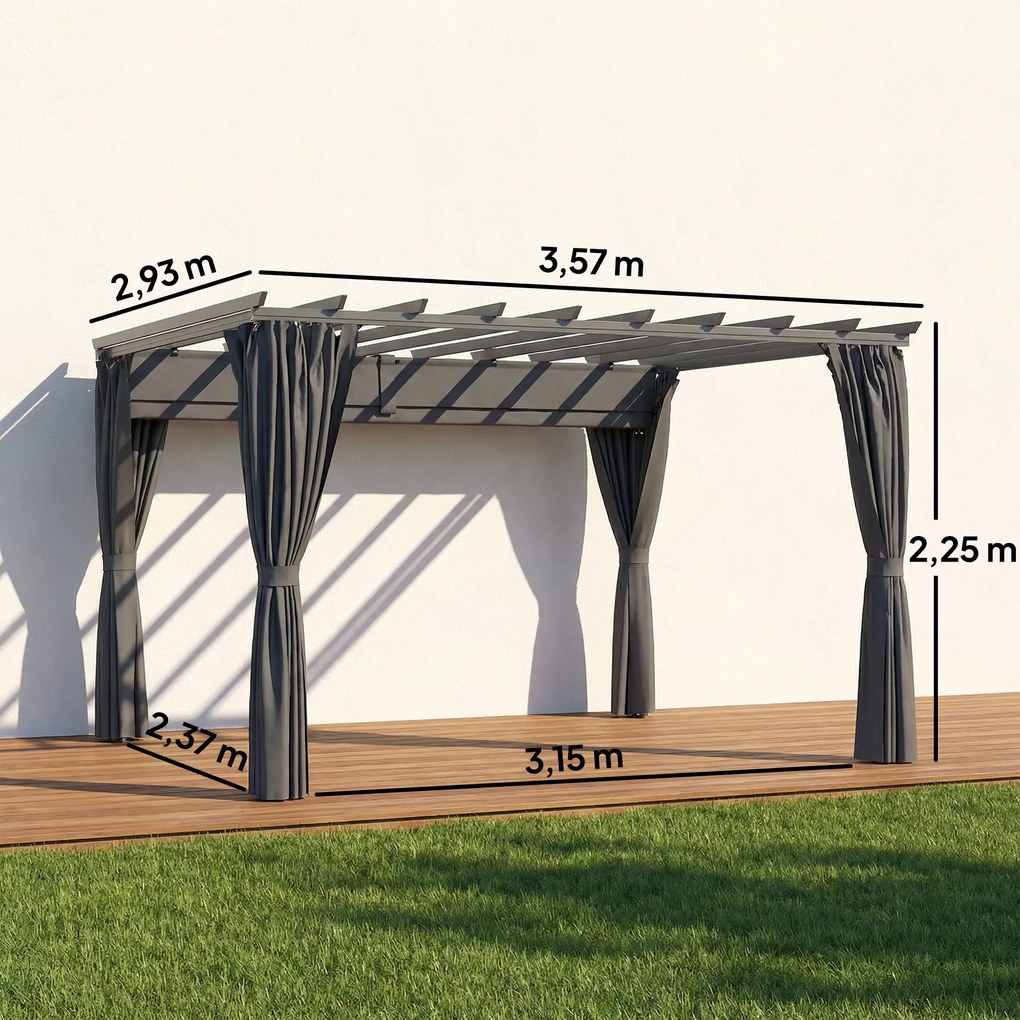 Pergola cca 3,6x3 m Zahradní pavilon Hliníkový kryt terasy s nastavitelnou střechou Tmavě šedá barva