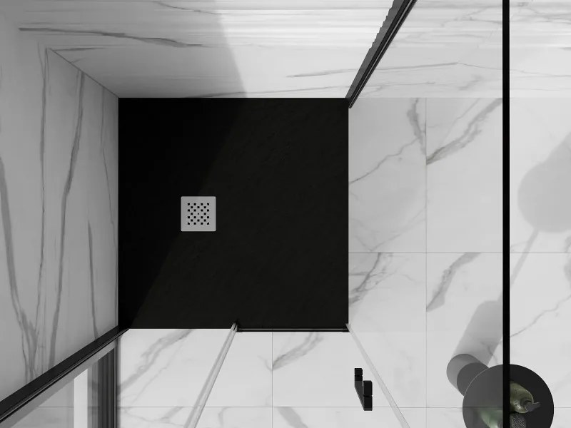 Mexen Stone+, čtvercová vanička z minerálního kompozitu 100 x 100 cm, černá matná, 44701010