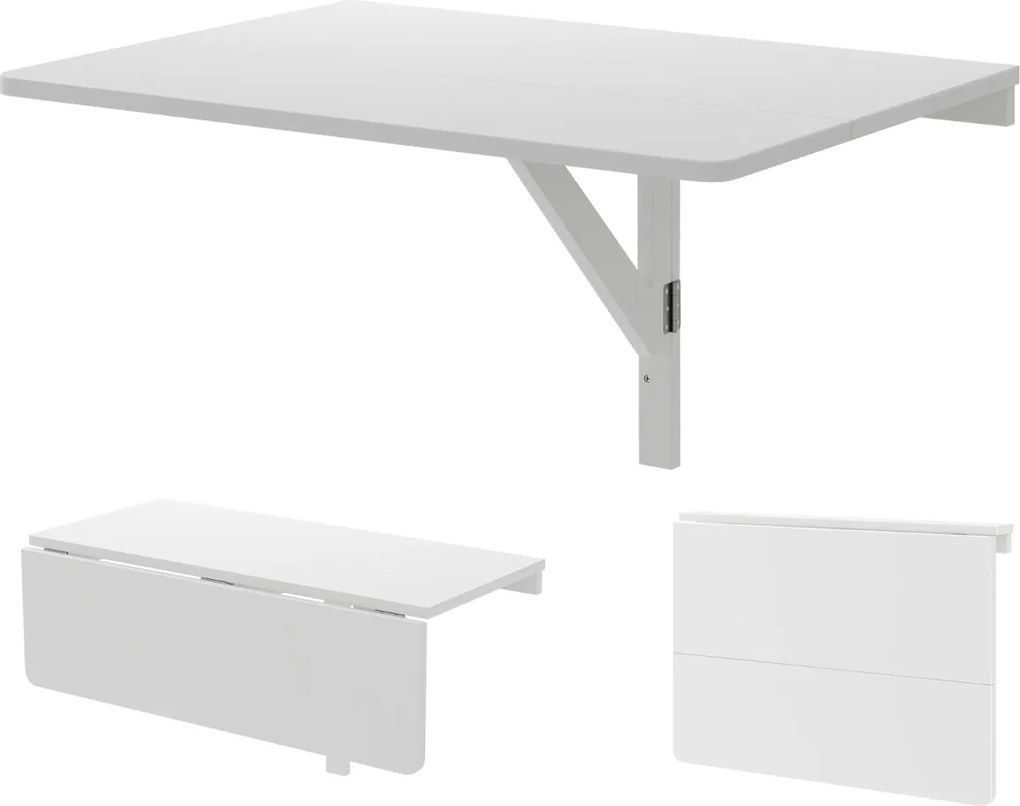 Costway Nástěnný skládací stůl šetřící prostor Skládací – 80 × 60 cm, bílý