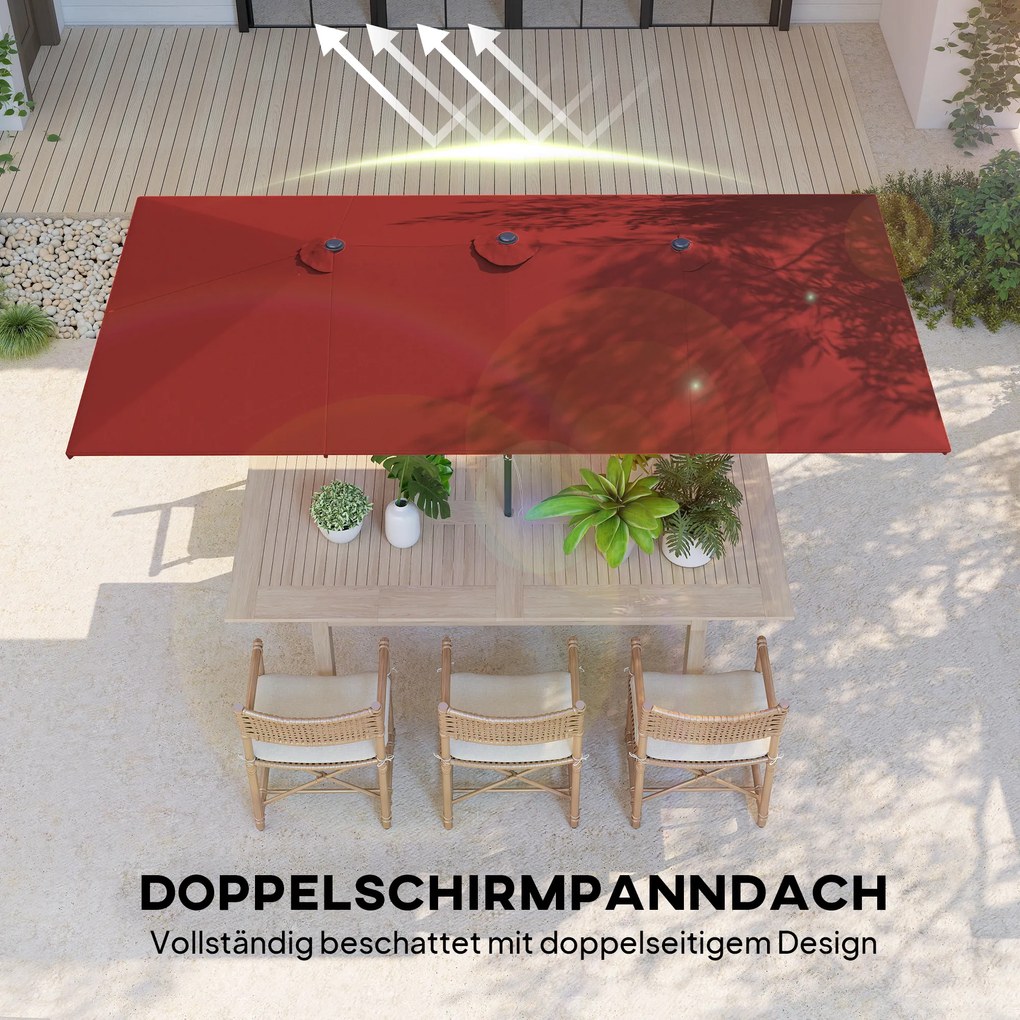 Velký slunečník, výškově nastavitelný, naklápěcí, 150x295x170-214 cm, vínově červený