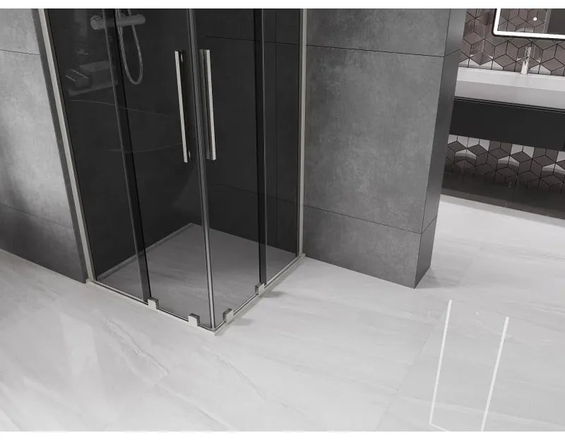 Mexen Velar Duo, sprchový kout s posuvnými dveřmi 80 x 80 cm, 8mm šedé sklo, broušená ocel, 871-080-080-42-97