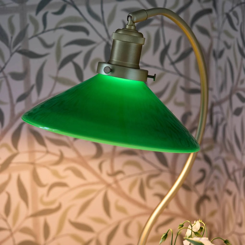 PR Home Stolní lampa Axel, mosazná barva, stínidlo ze zeleného skla