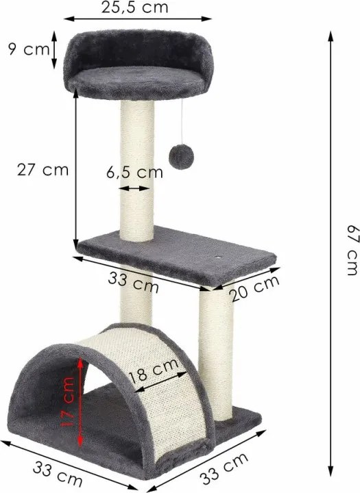 Škrabadlo pro kočky - Věž s tunelem 3 patra 67 cm SPRINGOS PA1035