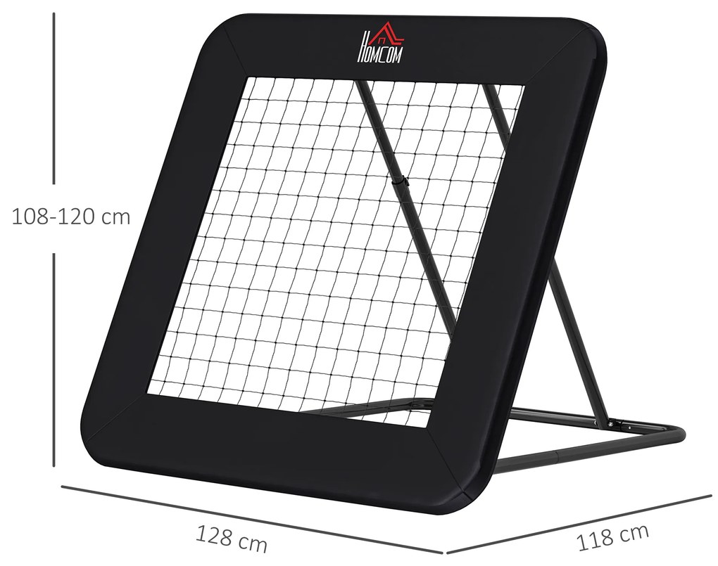 HOMCOM Skládací fotbalová branka Rebounder Odrazová stěna s 5 stupni nastavení pro více sportů 128x118x108-120cm