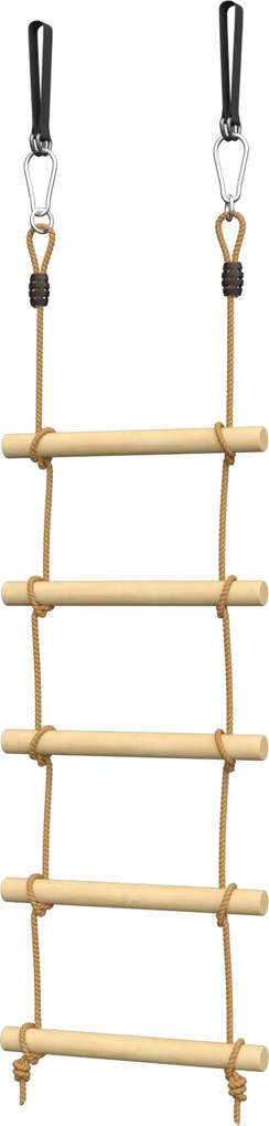 AIYAPLAY Ninja Line dětský lanový žebřík s 5 příčkami a slackline 1,8 m — přírodní dřevo, včetně 2 karabin a 2 popruhů na strom (3–8 let)