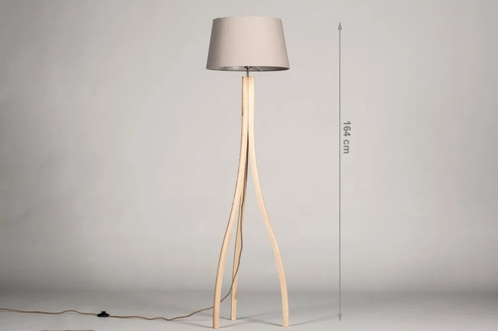 Stojací designová lampa Arbon Dark Taupe and Natur Wood