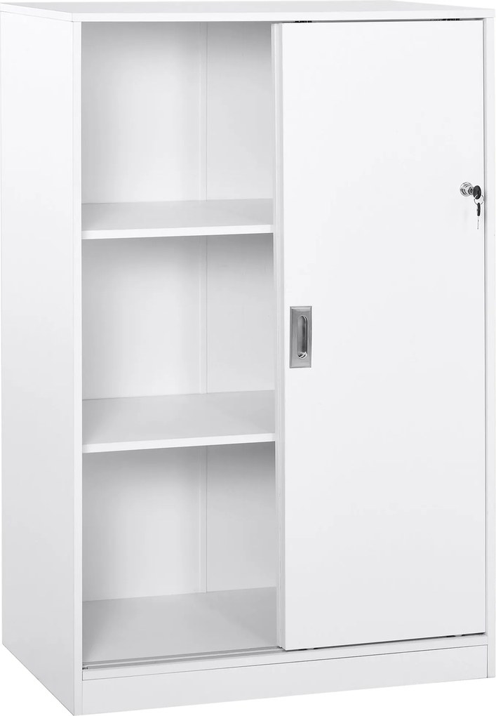 HOMCOM Praktická kancelářská skříň s 2 posuvnými dveřmi, zámky a 3 policemi pro kancelář a studium 80x40x120 cm Bílá | Aosom
